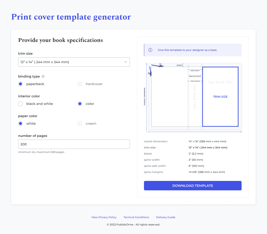 Print Cover Template Generator - PublishDrive